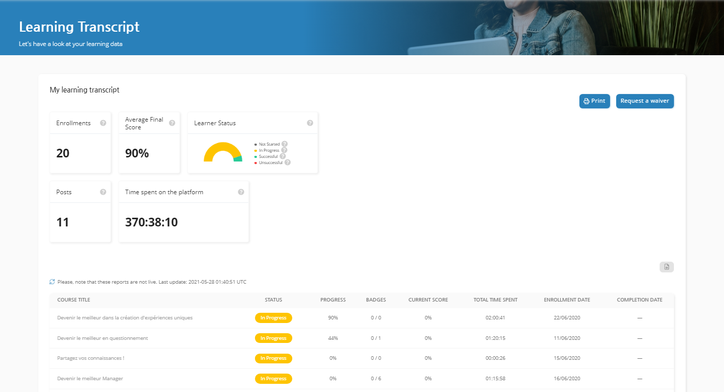 My Learning Transcript | Triboo Customer Success Center