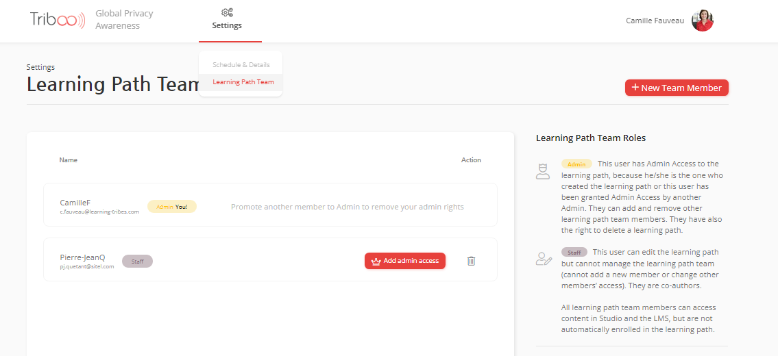 Managing Your Learning Path Team | Triboo Customer Success Center